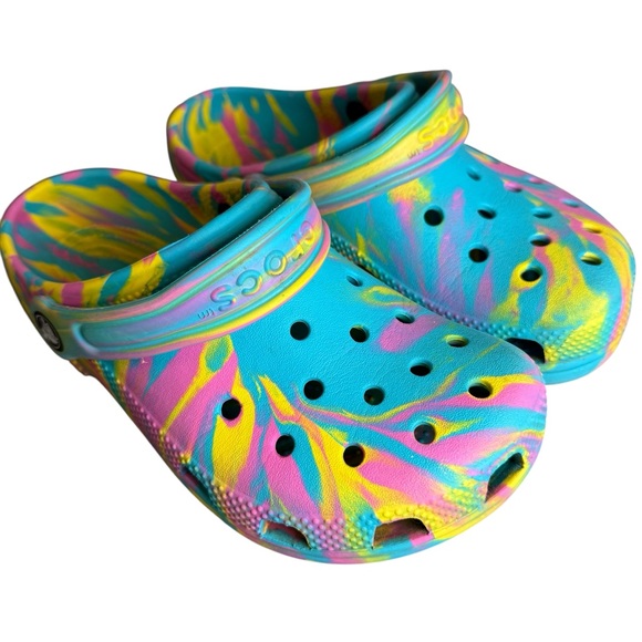 CROCS | Shoes | Crocs Classics Rainbow Tye Die Blue Pink Yellow ...